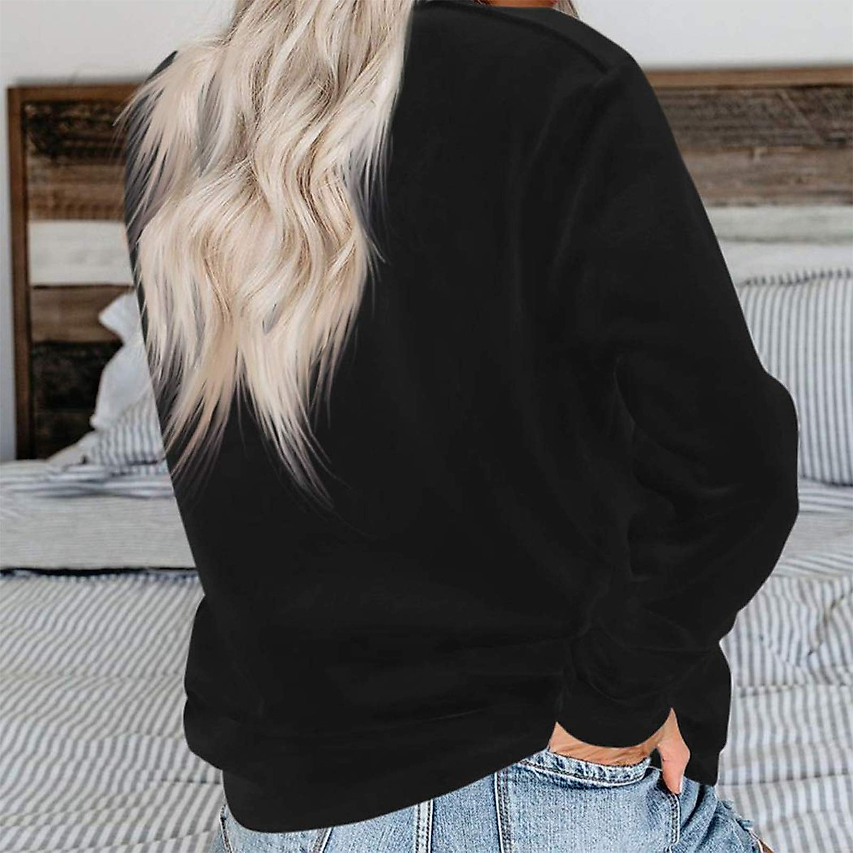 EGELEXY Mama Sweatshirts Women Embroidery Mom Life Blouse Mama Crewneck Pullover Long Sleeve Tops Black