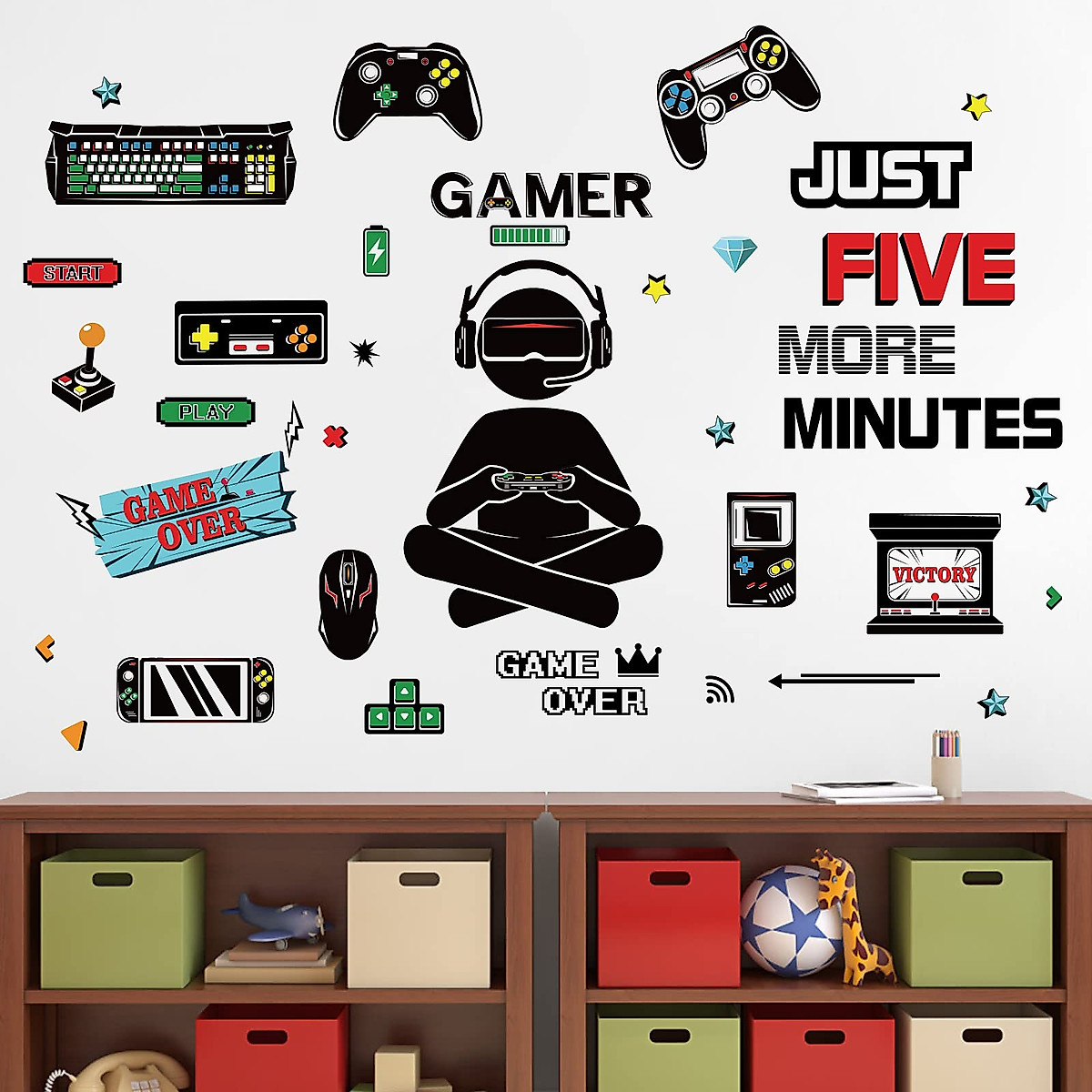 Glow in The Dark Game Wall Decal Video Game Room Decor Gaming Decals for Boys Room Wall Stickers for Kids Bedroom Sticker Home Playroom Decoration