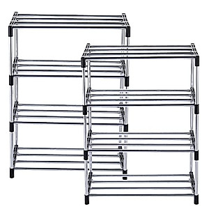 LAIGOO Small Shoe Rack for Closet/Entryway/Hallway, 17.7 inch, 4-Tier Shoe Organizer Vertical,8 Pair Shoe Storage Shelf for Small Spaces (2 Pack, Black)