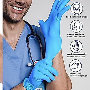 Safe Health Blue Nitrile Exam Gloves, 100-Count S M L XL, 3.5 Mil Free of Powder-Latex, Disposable-Textured, Clinic-Office-Daily, Medical, First-Aid, Clinics, Medium (M) Box 100, FIY1062G