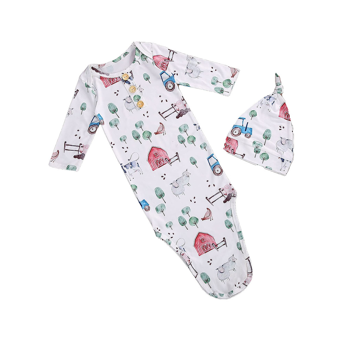 Qiylii Unisex Infant Baby Gown Sleeping Bag Newborn Boy Girl Knotted Sleeper Nighgown Pajamas Coming Home Outfits (C Cute Animal, 0-3 Months)