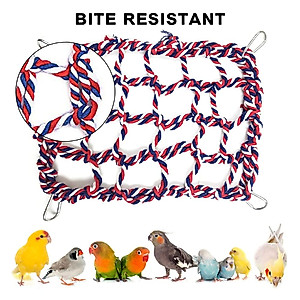 MiOYOOW Pet Climbing Rope Net, Rat Bird Climbing Rope Net Hamster Activity Toy with 4 Metal Hooks for Hamster Mouse Ferret Gerbil Chinchilla Play