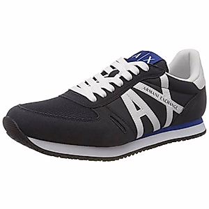 AX Armani Exchange mens Lace Up Logo Sneaker, Navy + Optical White, 10 US