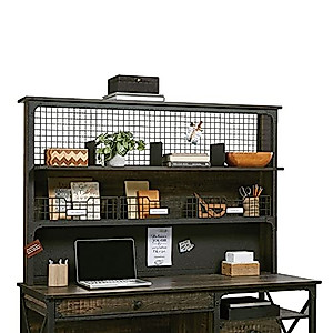 Sauder Steel River Industrial Desktop Hutch in Carbon Oak, Carbon Oak Finish