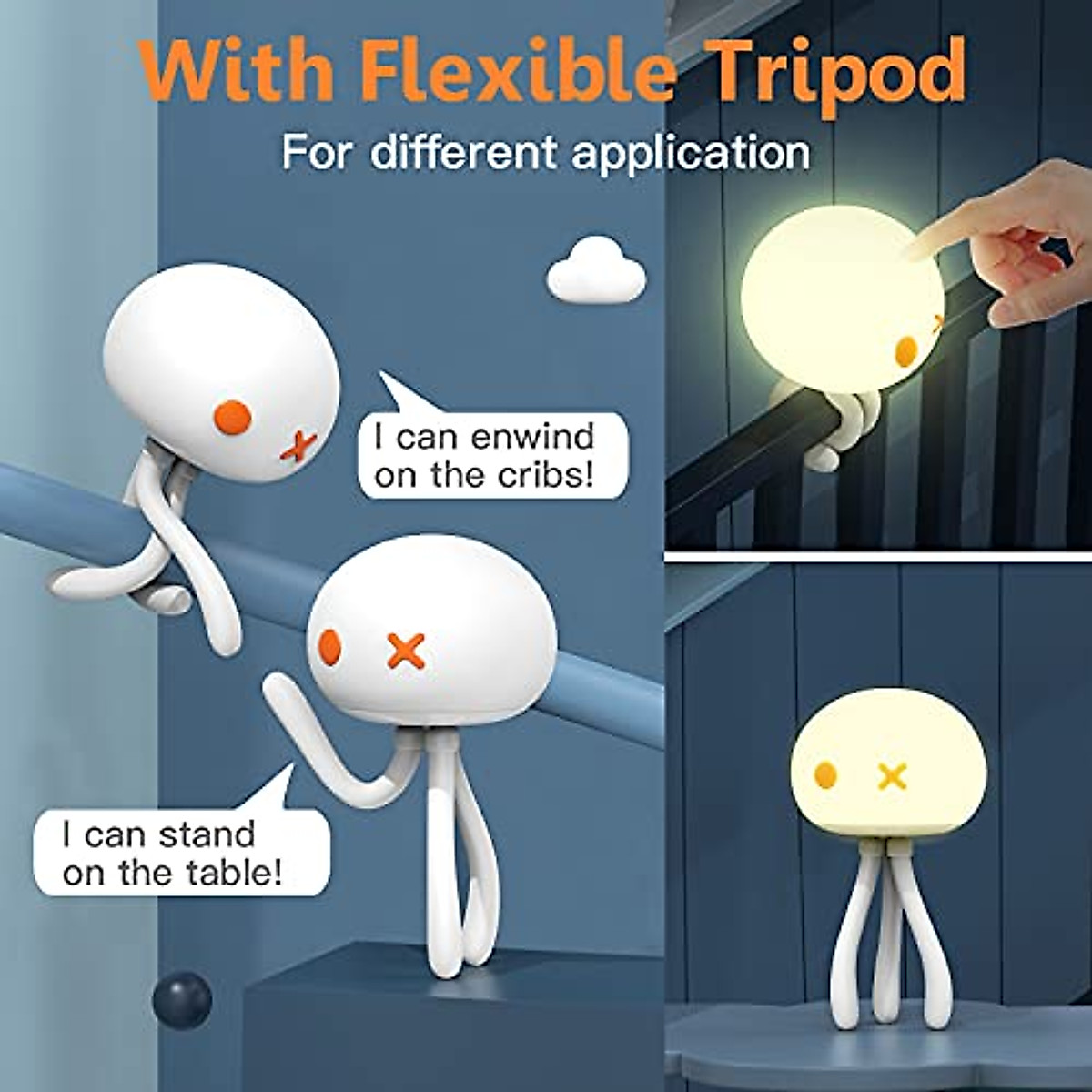 Night Light for Kids, TRELC Cute Night Light for Baby Toddler Girls Boys Birthday Gifts Room Decor, USB Rechargeable Nursery Led Lamp, 40 Hrs Working Time Jellyfish Bedside Lamp - 3 Light Mode (White)