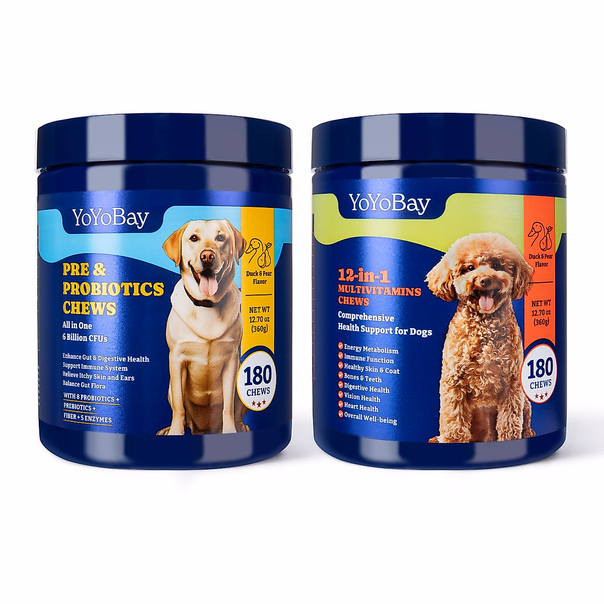 Dog Probiotics for Gut, Immune & Skin Health + Dog Multivitamin Chewable Supplement for Immune & Energy Boost, Joint Support - 180 Soft Chews