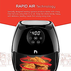 New House Kitchen Digital 3.5 Liter Air Fryer w/ Flat Basket, Touch Screen AirFryer, Non-Stick Dishwasher-Safe Basket, Use Less Oil For Fast Healthier Food, 60 Min Timer & Auto Shut Off, Black