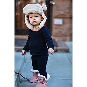 7AM Infant Booties for Winter - Waterproof Kids Snow Boots for Baby Boys & Girls, Warm Vegan Sherpa Lining Baby Booties, Anti-Slip Soles Kids Winter Shoes, Newborn Winter Essentials | (12-24M)