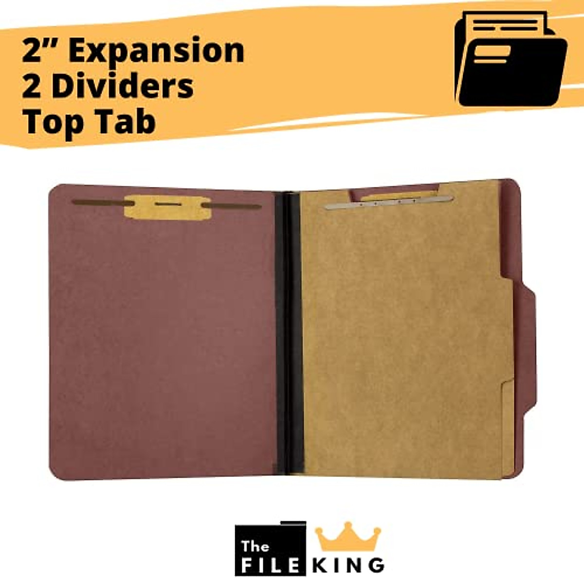 The File King Classification Folders 2 Divider Letter Size - Carnelia Red, 10 Pack | Employee File Folders with Dividers | Top Tab Pressboard Classification Folders | 2" Fastener Prongs | USA Made