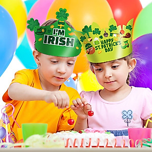 24 Sets of St. Patrick's Day Crown Crafts Kit for Kids St. Patricks Day DIY for Irish Party Shamrock Clover Paper Hat Decorations Saint Patrick's Day Classroom Supplies Favors