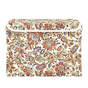 Kigai Retro Color Flowers Storage Basket with Lid Collapsible Storage Bin Fabric Box Closet Organizer for Home Bedroom Office 1 Pack
