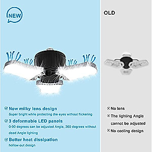 4-Pack LED Garage Lights, 80W LED Shop Light 5000K 6000LM Three-Leaf Garage Ceiling Light Fixtures,Adjustable Multi-Position Panels，E26 Base,LED Glow Light for Garage, Workshop Attic and Basement