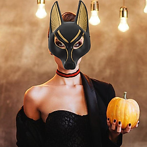 CAJDEOPYE Egyptian Mask, Halloween Mask Fancy Dress Mask Egypt The Jackal God Costume Accessories Egyptian Guardian Mythological Mask Carnival Cosplay Photo Prop/29