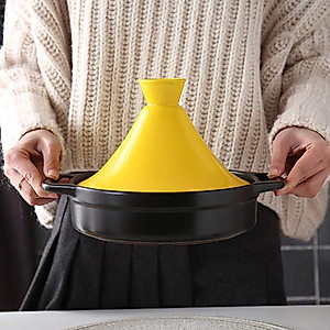 MYYINGBIN Yellow Moroccan Tagine Cooking Pot Cast Iron Enamel Stew Casserole Slow Cooker with Anti-Scalding Handles