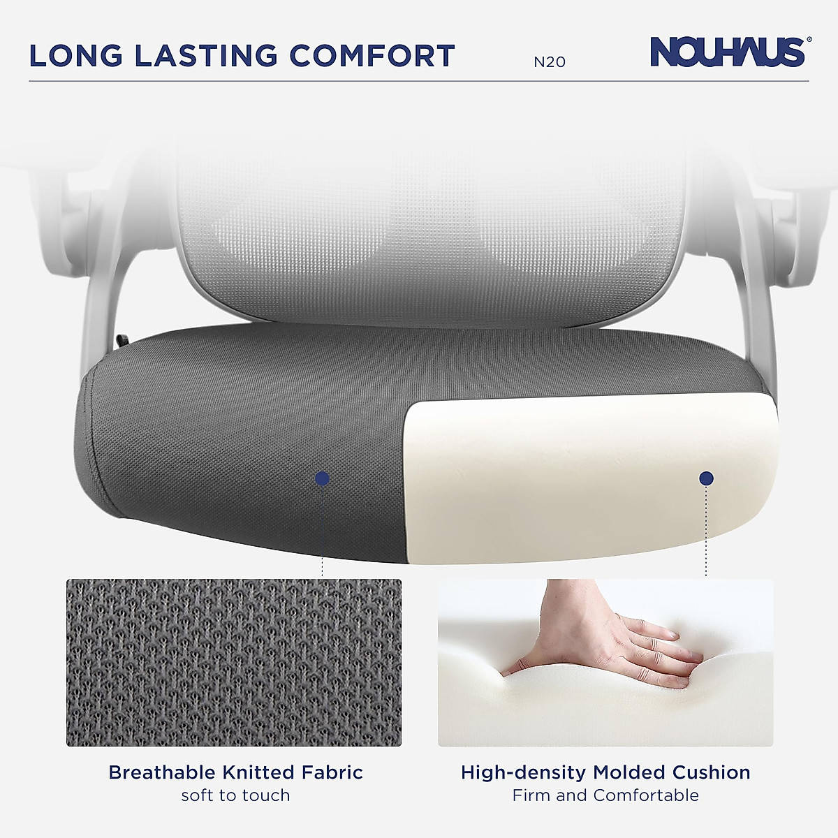 NOUHAUS ErgoFlip Mesh Computer Chair - Rolling Desk Chair with Retractable Armrest and Blade Wheels Ergonomic Office Chair, Desk Chairs, Executive Swivel Chair, Reinforced Base (Blue)