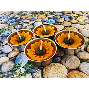 HukDok Flower Shape Tealight Candles for Birthday Party Home Décor Spa Wedding Anniversary Valentine's Day Mother's Day Celebration Baby Shower Decoration. (Sunflower)
