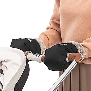 AGACAS Stroller Warmmuffs, Hand Warmers - Water Repellent, Warm Hand Gloves for Pushchair, Pram, Stroller & Car Seat Bar, Keep Hands Warm and Cozy in Freeze Cold Weather - Black