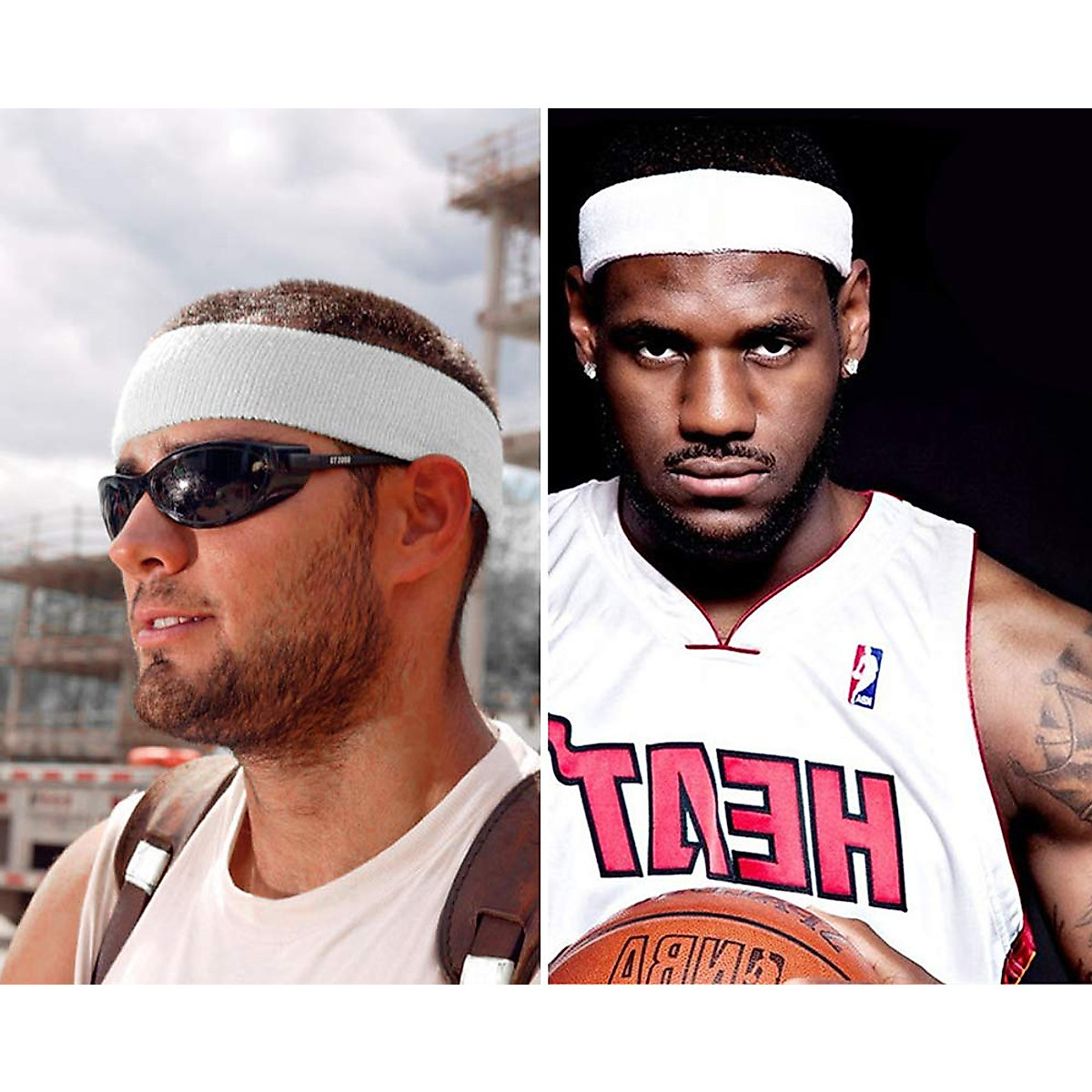 Men & Women Sweatband Headband Terry Cloth Moisture Wicking for Sports,Tennis,Gym,Work Out (White,Black,Gray) One Size