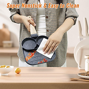 3 in 1 Breakfast Egg Pan,7 in Nonstick Grill Frying Pan with Divider,3 Section Omelette Pan Skillet All in One Split Sectioned Pan Suitable for Gas Stove & Induction Microwaves Cooker,Free PFOA