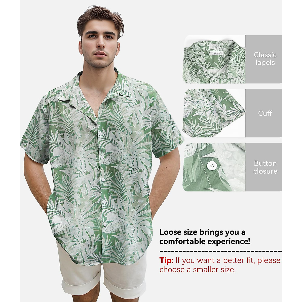 Yoimira Hawaiian Shirts for Men, Print Mens Casual Short Sleeve Button Down Shirts Floral Aloha Beach Shirt Light Green