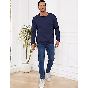 Gihuo Men's Crewneck Sweatshirt Winter Warm Sherpa Lined Pullover Fleece Top Heavyweight Loungewear Sweatshirt (Navy, Large)