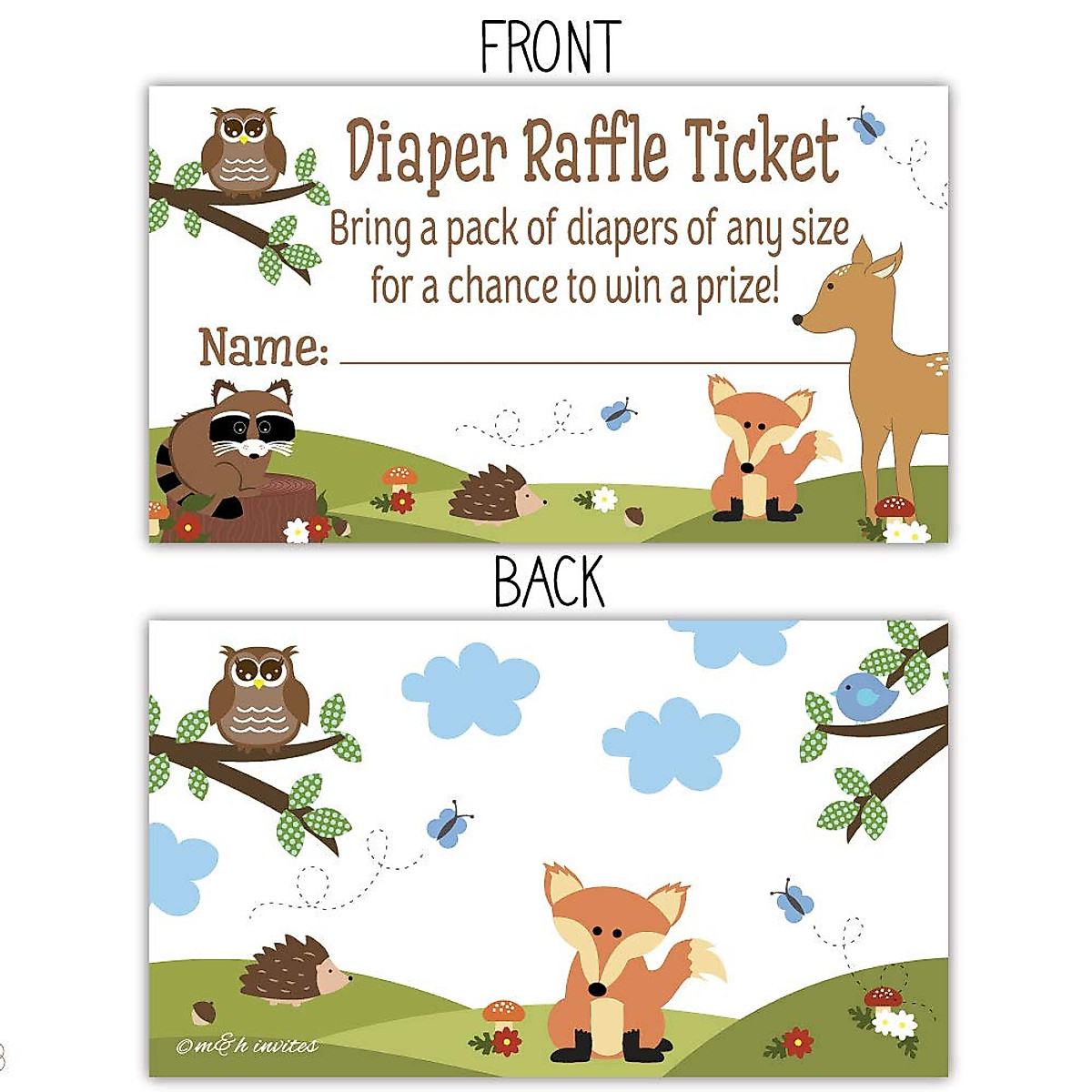 50 Woodland Diaper Raffle Tickets - Boy Baby Shower Game