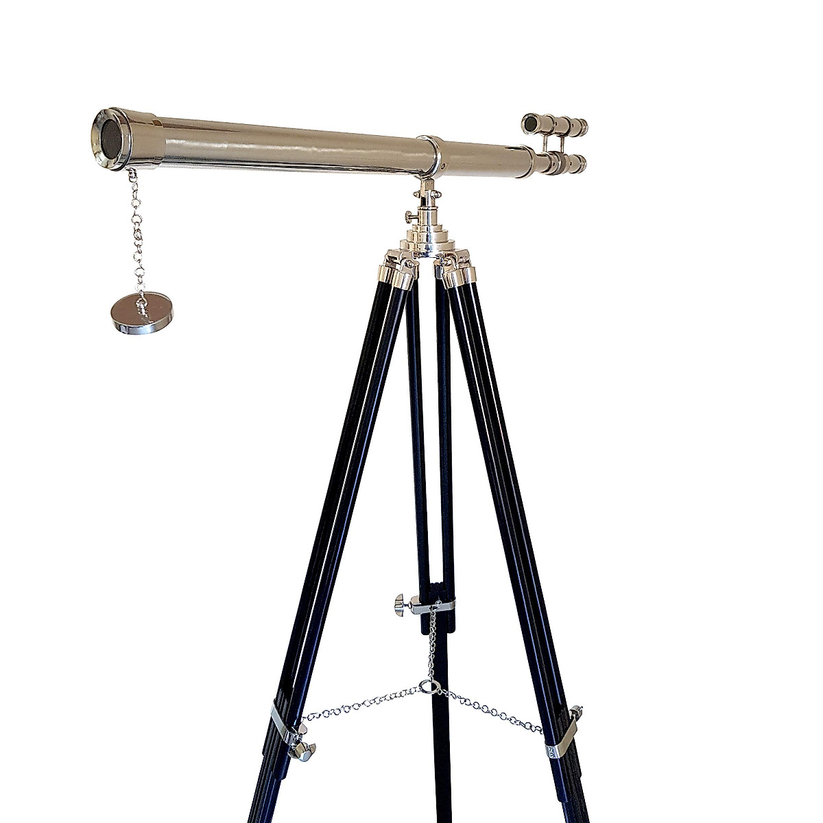 Decorative Double Barrel Standard Tube Length Marine Navy Designer Home Floor Standing Maritime Black Tripod Nickel Silver Finish Telescope Collectible Item