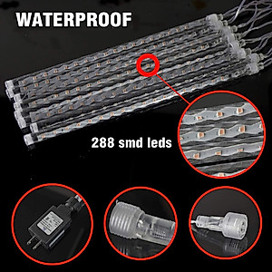 TW SHINE Christmas Meteor Shower Lights Outdoor, 864 LED 12" 24 Tubes Waterproof Christmas Lights Outdoor Plug in, Snow Falling Rain Icicle Xmas Lights Decorations, Blue