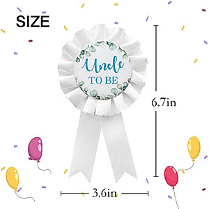 WOWOPA Uncle To Be Tinplate Badge Pin, Gender Reveal Baby Shower Pin, Green Leaves Uncle Satin Fabric Button Party Decoration - white