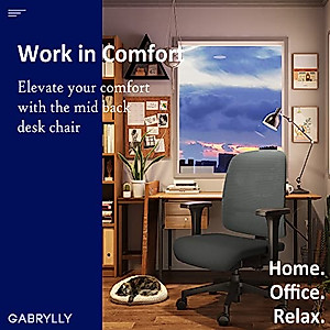 GABRYLLY Office Desk Chair, Ergonomic Mesh Chair Mid Back Computer Task Chair with Wide Armrest & Soft Cushion Seat, Swivel Executive Chair for Home Study Living Room - Grey