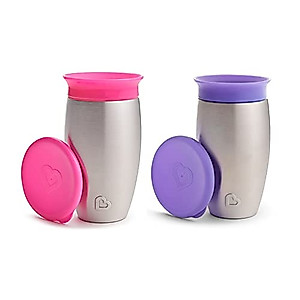 Munchkin Miracle Stainless Steel 360 Sippy Cup, 10 Ounce, 2 Pack - Pink/Orange