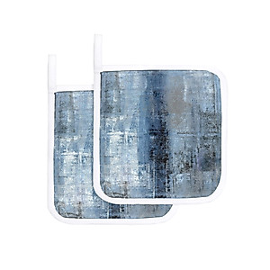 Carosoffe Blue Grey Modern Pot Holders Set of 2 Heat Insulation, Gray Abstract Art Oil Painting Hot Pads & Potholders for Kitchen, Retro Blue Smear Farmhouse Oven Mitts for Baking Cooking Barbecue