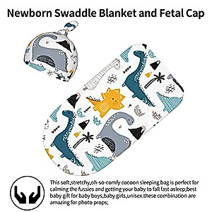 Dinosaur Baby Stuff Swaddle Receiving Blanket with Hat Set Dinosaur Swaddles Up New Born Soft Transition Sleep Sacks for Infant Boys Girls(0-6Mth)