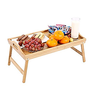 PENGKE Bed Tray Table with Foldable Legs,Breakfast Serving Tray,Bamboo Bed Tray with Legs for Eating,Working