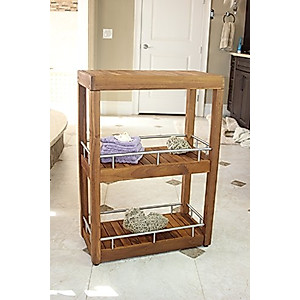AquaTeak Patented Sula Rectangle Three Tier Teak & Stainless Bath Stand