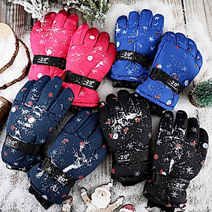 Hicarer 4 Pairs Winter Gloves for Kids Waterproof Snow Ski Gloves Warm Unisex Camouflage Clothes for Cold Weather Girls Boys Children(Dark Blue, Pink, Black, Blue,4-8 Years Old)