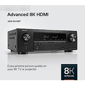 Denon AVR-S570BT 5.2 Channel AV Receiver - 8K Ultra HD Audio & Video, Enhanced Gaming Experience, Wireless Streaming via Built-in Bluetooth, (4) 8K HDMI Inputs, Supports eARC, HD Setup Assistant