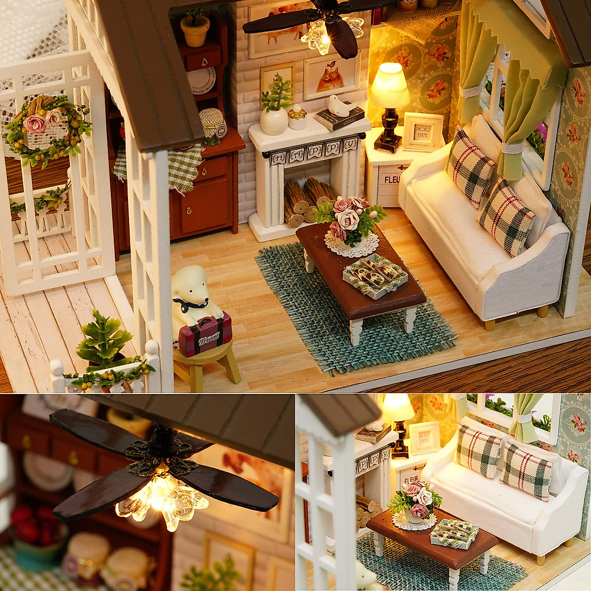TuKIIE DIY Miniature Dollhouse Kit, 1:24 Scale Wooden Mini Doll House Accessories with Furniture for Kids Teens Adults(Happy Times)