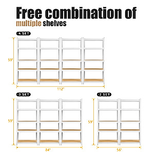 PrimeZone 28" W x 12" D x 59" H Storage Shelves, 5-Tier Adjustable Storage Utility Rack, Heavy Duty Metal Shelving Unit Organization Shelf for Kitchen Pantry Closet Garage Warehouse, White