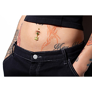 Pierced Owl 14GA Stainless Steel CZ Crystal Green Pot Leaf Dangling Belly Button Ring (Gold Tone/Light Green)