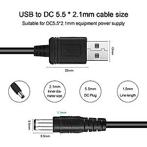 Universal USB to DC 5.5x2.1mm Plug Power Charging Cable with 10 Connectors for Router, Mini Fan, Speaker, Camera, Smart Phone and More Electronics Devices(5FT, DC10+1)