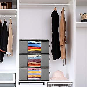 Gbdilo Foldable Storage Bag Organizers, Large Clear Window & Carry Handles, Great for Clothes, Blankets, Closets, Bedrooms, and More 3-Pack