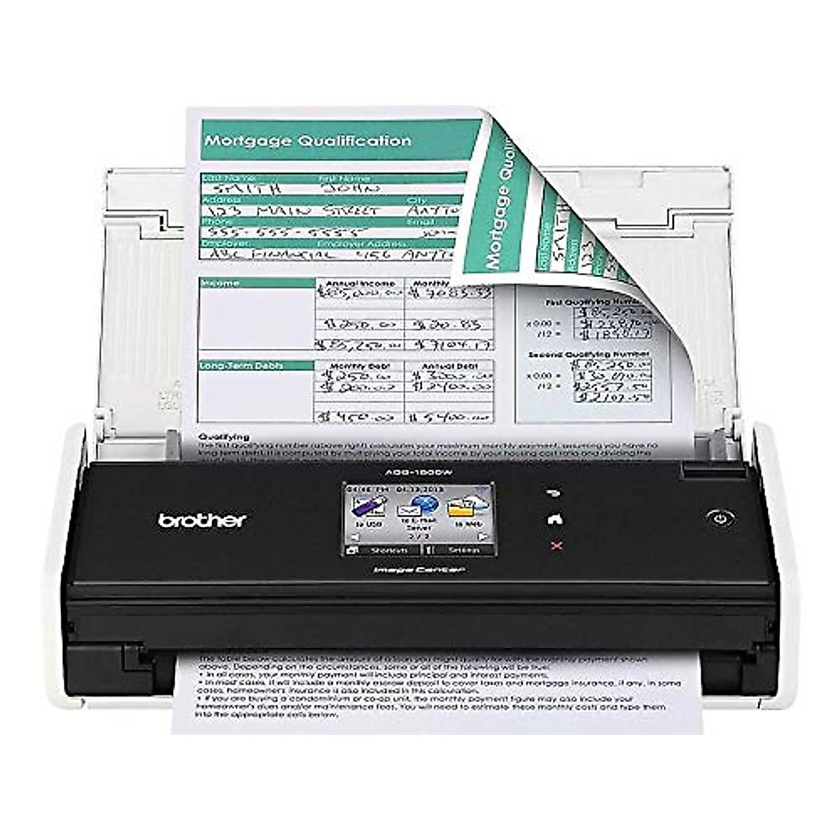Brother ADS1500W ImageCenter ADS-1500W Wireless Compact Scanner, 600 x 600 dpi, 20 Sheet ADF