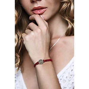 Women's 7" Red Macrame Love Bracelet with Sterling Silver Love Coin Charm Amulet - Sturdy & Elegant gift for Mom, Romantic Gift for Girlfriend or Lover