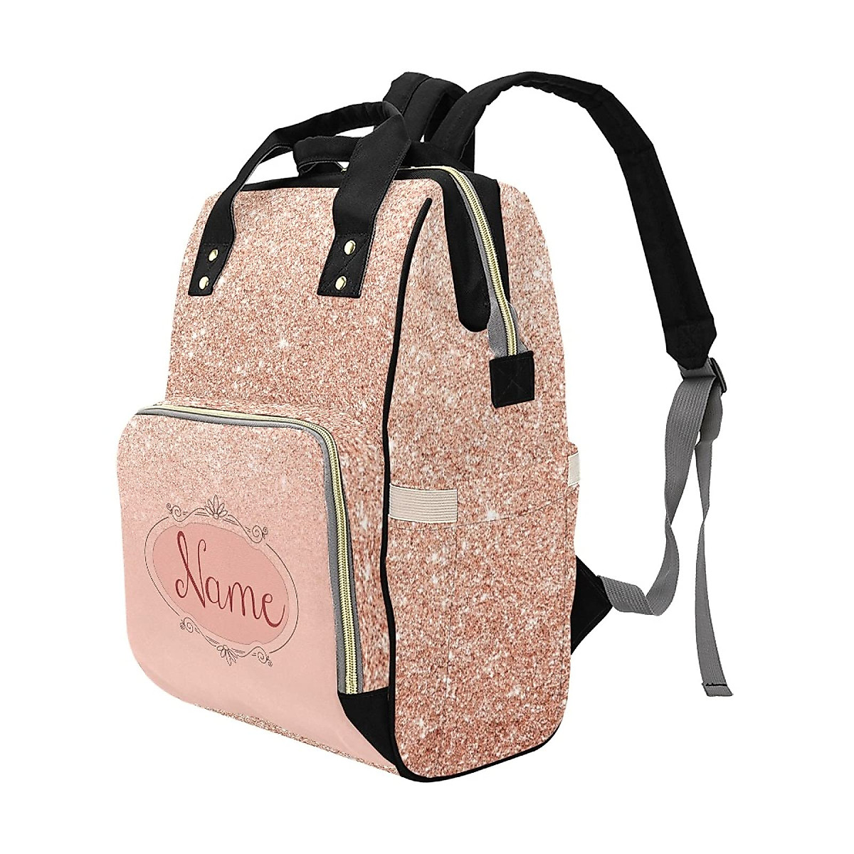 bliblisa Bling Glitter Pink Diaper Bags with Name Custom Personalized Backpack Tote Bag Shoulder Nappy Bag Nursing Baby Bags Girl