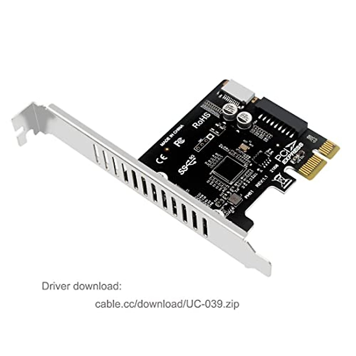 ChenYang USB 3.0 20Pin ＆ USB 3.1 Gen 1 Type-E Front Panel Socket to PCI-E 1X PCI Express Expansion Card Adapter