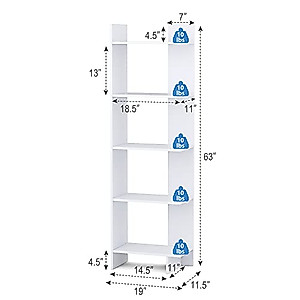 Tangkula 5-Shelf Bookcase, Room Divider and Display Shelf, Freestanding Decorative Storage Shelving, Wooden Bookshelf for Home Living Room Office Bedroom, Room Divider Bookshelf (White, 1)