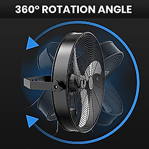 Simple Deluxe 18 Inch High Velocity Wall Mount Fan with Rack, 3 Speed Industrial/Commercial Metal Ventilation Fan, Black