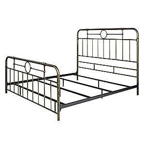 Walker Edison Vintage Antique Metal Iron Pipe King Size Bed Headboard Footboard Bed Frame Bedroom, King, Bronze