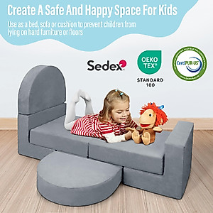 LEBENGURU Modular Toddler Foam Sofa, 7PCS Kids Play Couch for Playroom Bedroom, Child Nugget Couch Furniture for Teens, Sectional Sofa Gift for Imaginative Boys and Girls